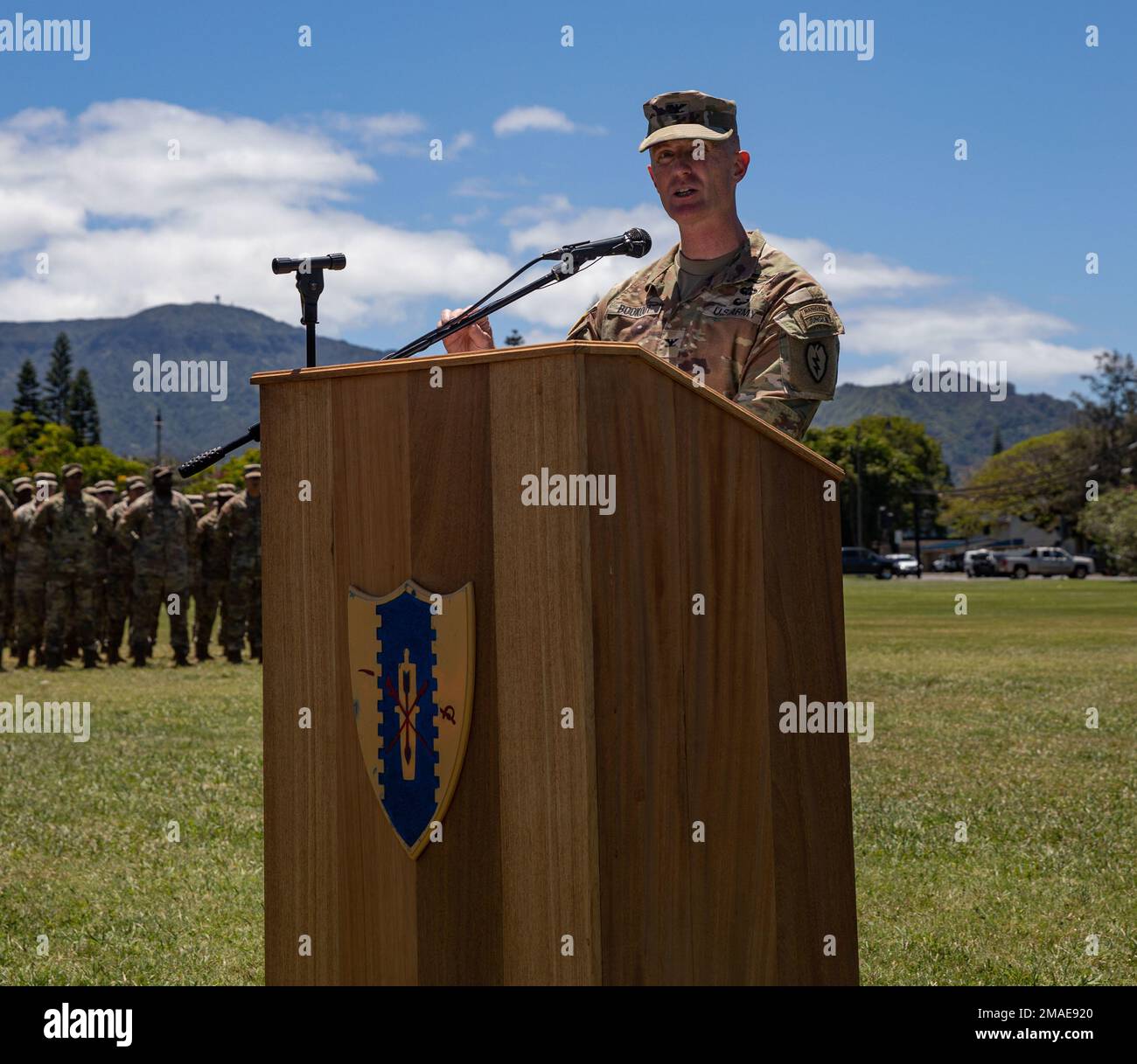 The 3rd Infantry Brigade Combat Team Commander Col. Josh Bookout gives ...