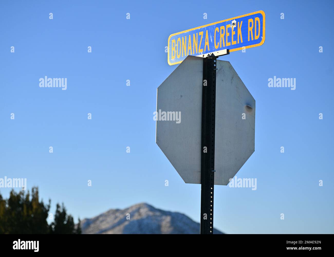 A “BONANZA CREEK RD” street sign is displayed at the road leading to ...