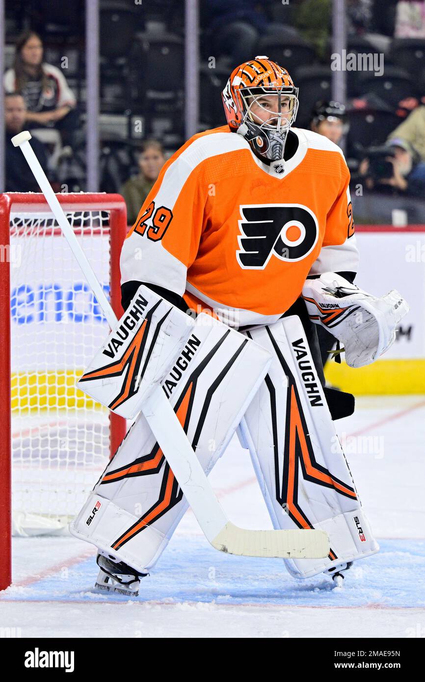 Philadelphia Flyers goaltender Troy Grosenick in action during a ...