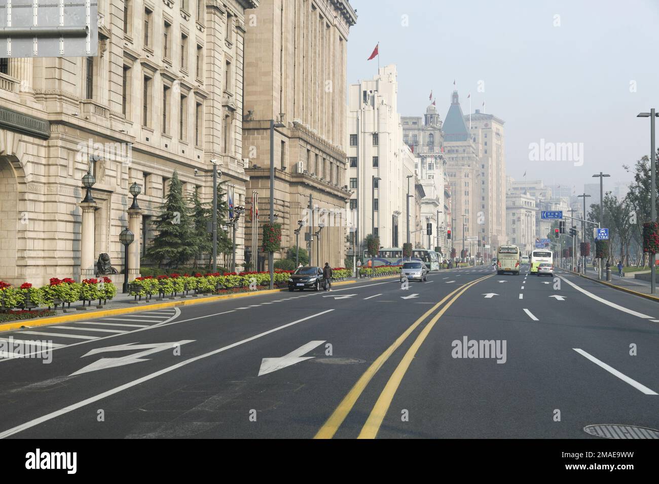 Shanghai, China, view along the Bund road with colonial buildings Stock ...