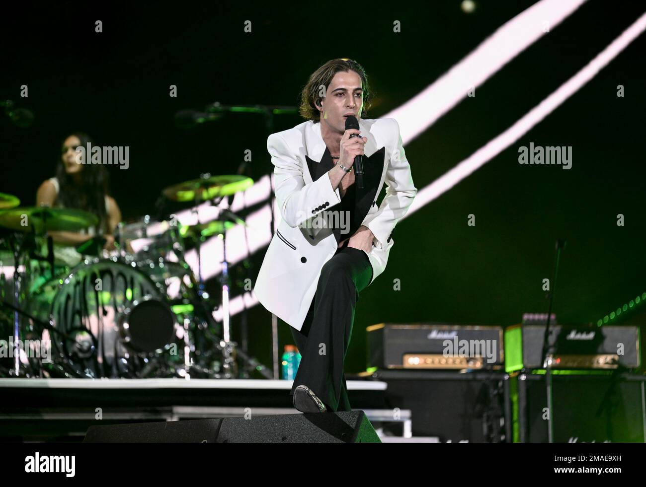 Singer Damiano David of Måneskin performs during the Global Citizen ...