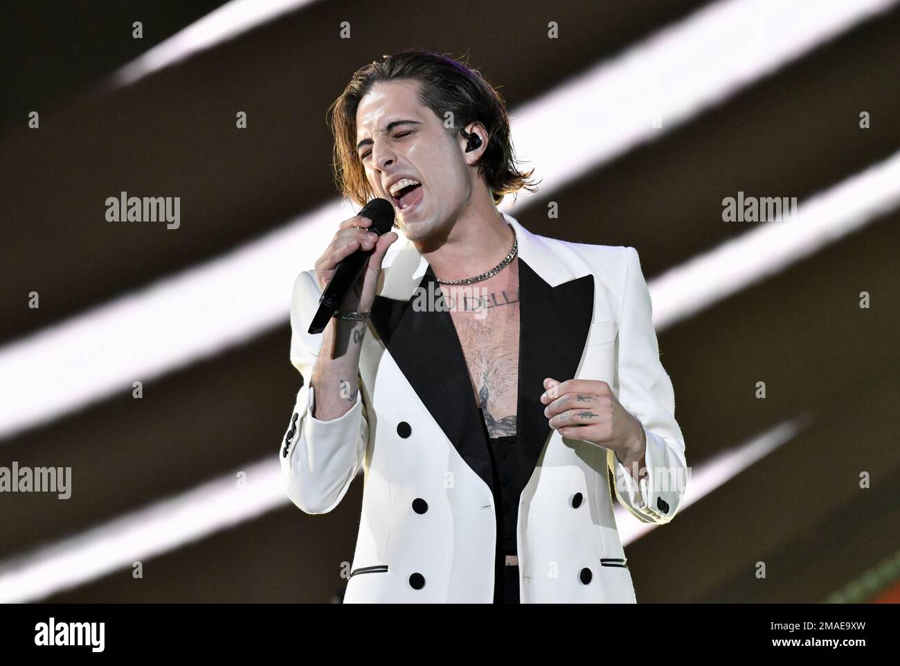 Singer Damiano David of Måneskin performs during the Global Citizen ...