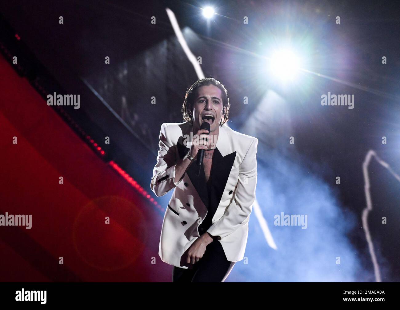 Singer Damiano David of Måneskin performs during the Global Citizen ...