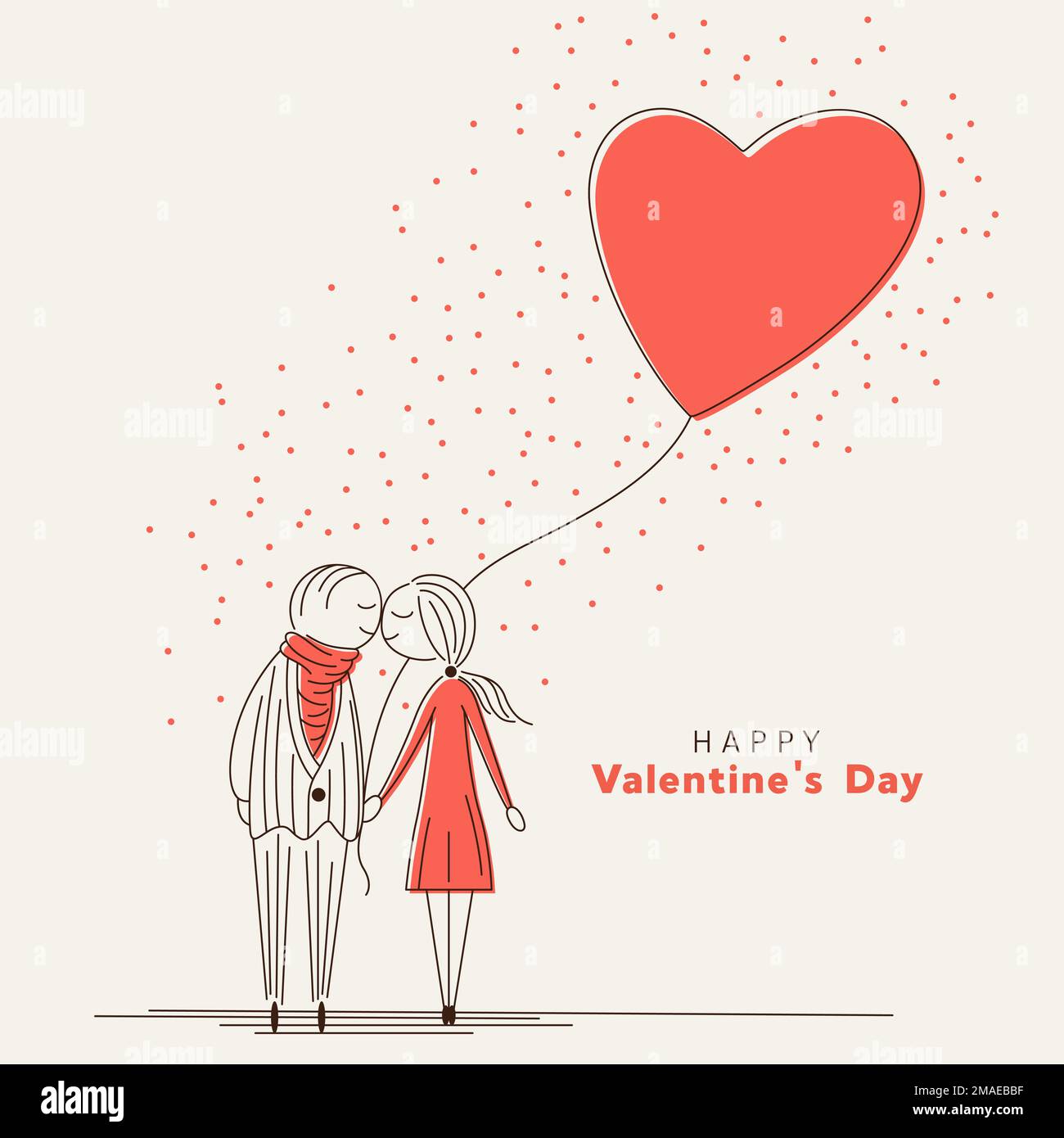 Cartoon Cute Couple in Love with Heart Shape Balloon, Doodle Style. Vector Illustration ...