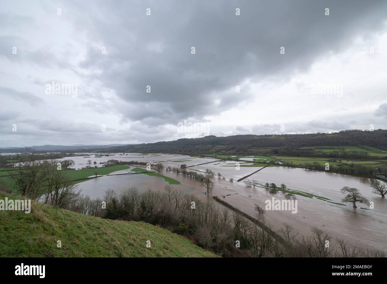 View from Dryslwyn Castle of flooding in the Towy Valley, 14th January ...