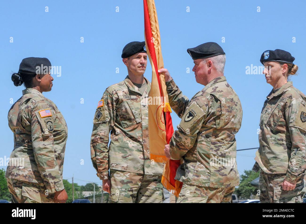 U.S. Army Col. Christian M. Neary, third from left, takes charge as the ...