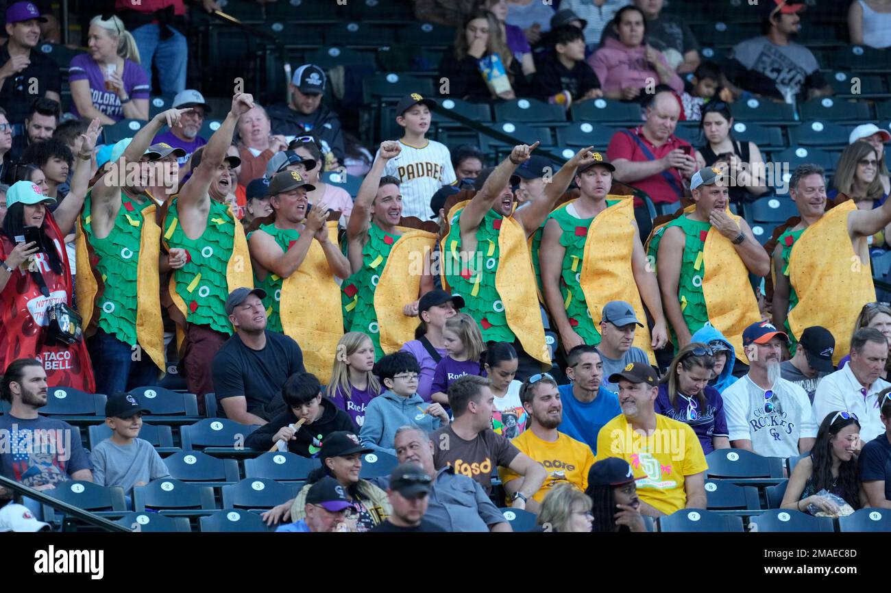 San Diego Padres fans dressed as tacos cheer on the team in the first ...