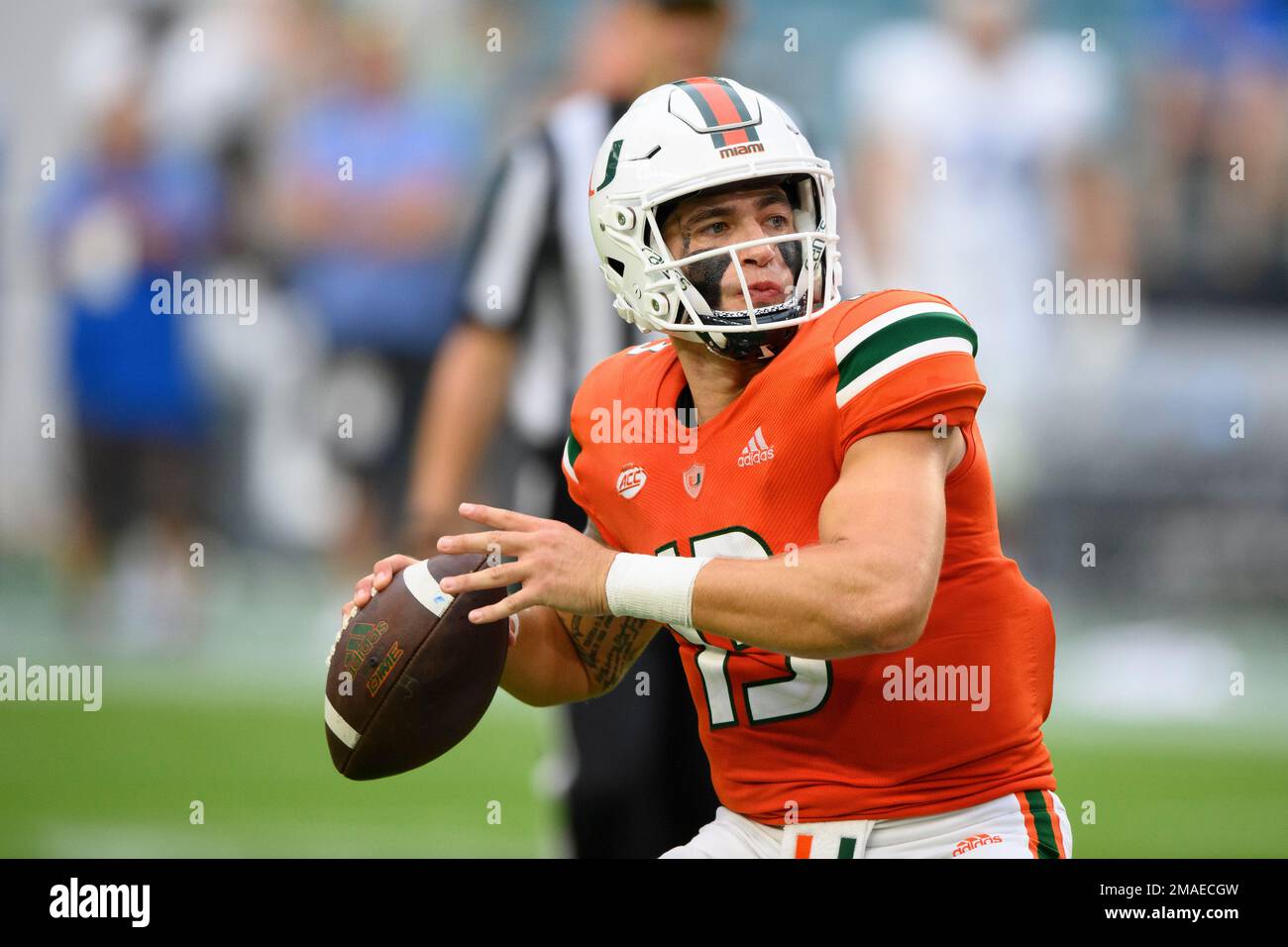 Miami quarterback Jake Garcia (13) throws the ball during an NCAA ...