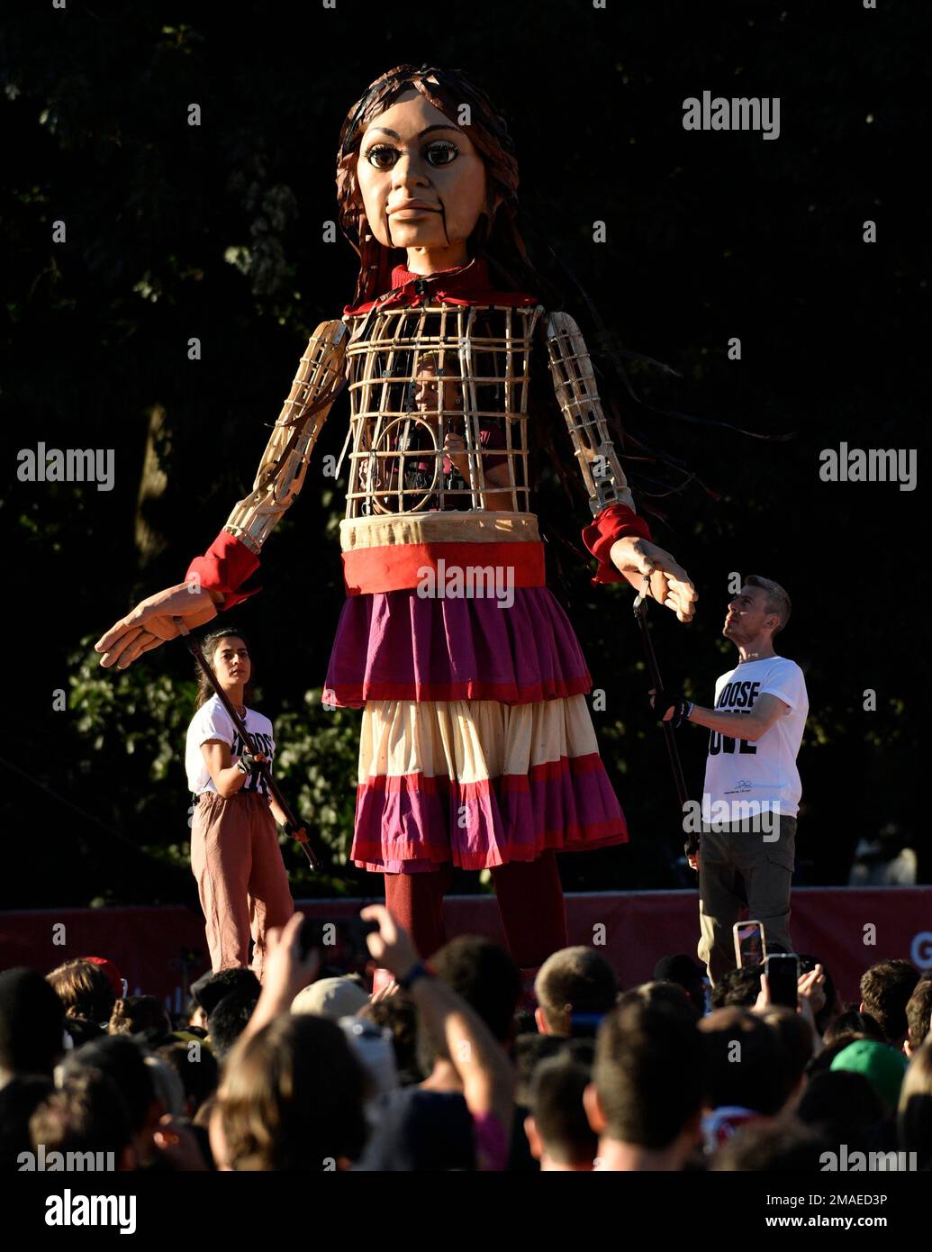 Amal, a 12-foot puppet representing a 10-year-old refugee from Syria ...