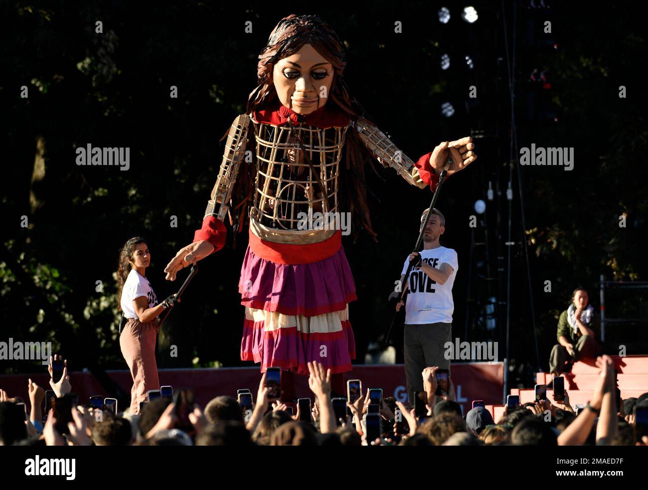 Amal, a 12-foot puppet representing a 10-year-old refugee from Syria ...