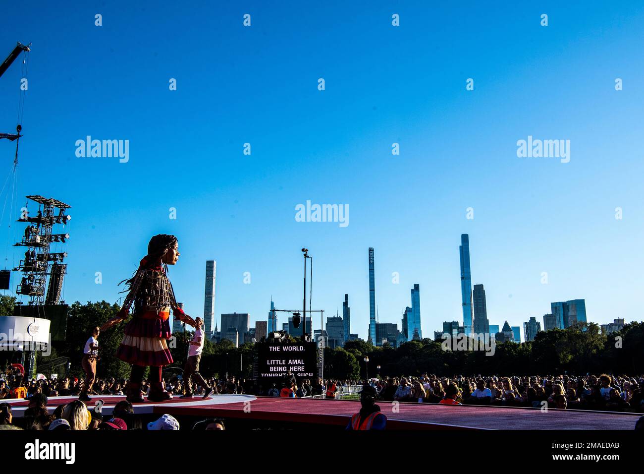 Little Amal walks the stage at the Global Citizen Festival in Central ...