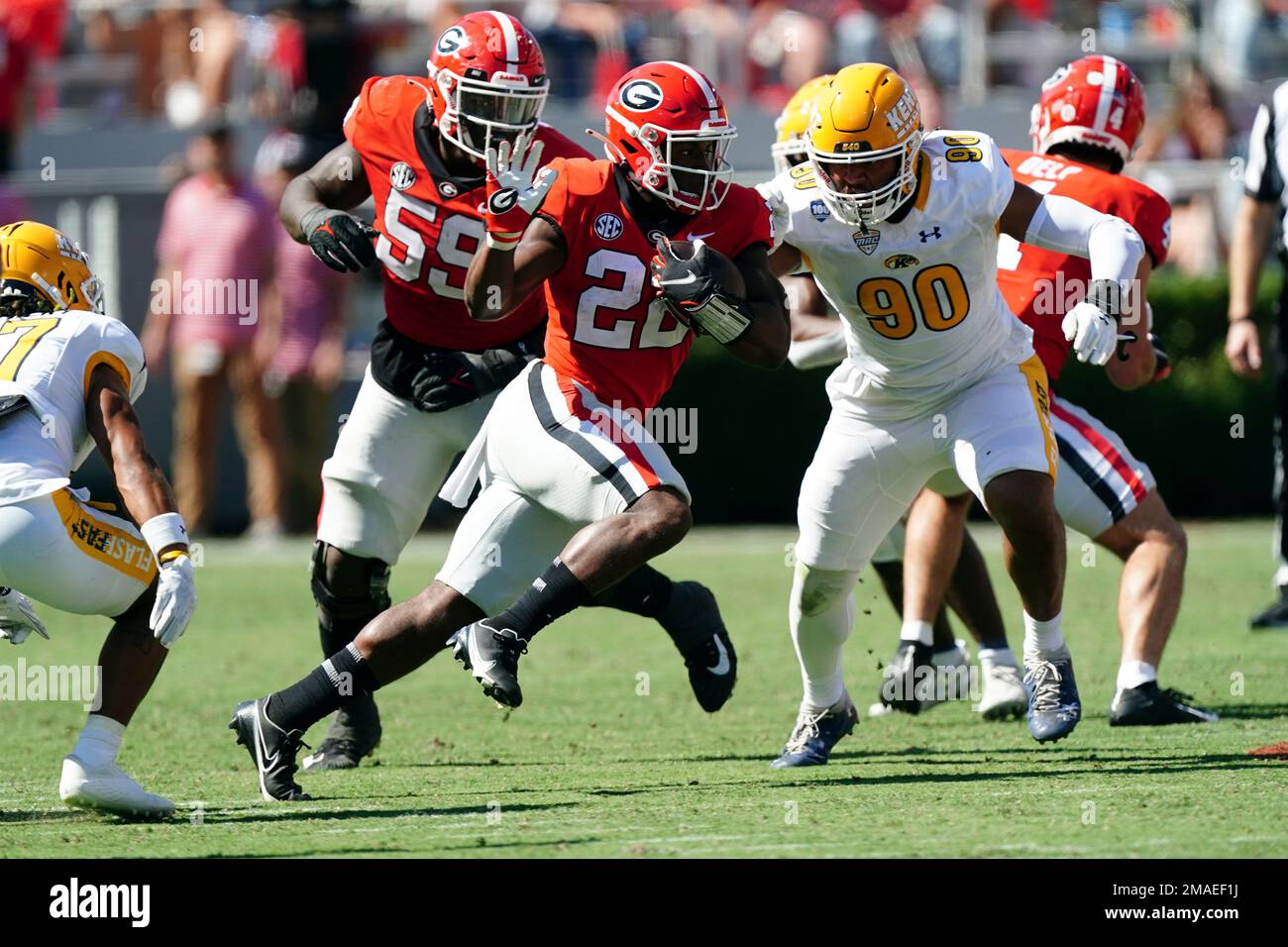 Georgia running back Branson Robinson (22) runs past Kent State ...