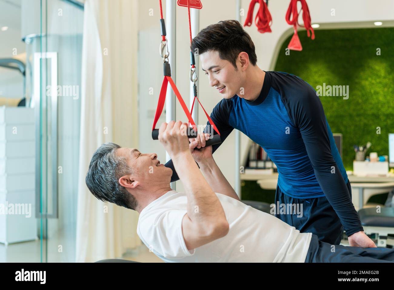 Old men teaching under the guidance of fitness in private Stock Photo ...