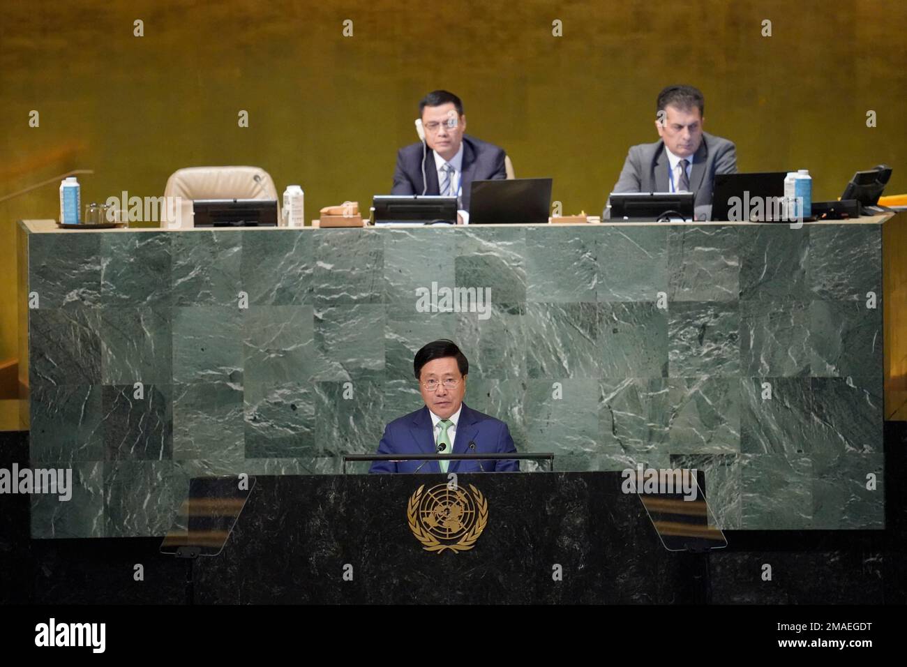 Deputy Prime Minister of Vietnam Pham Binh Minh addresses the 77th session of the United Nations ...