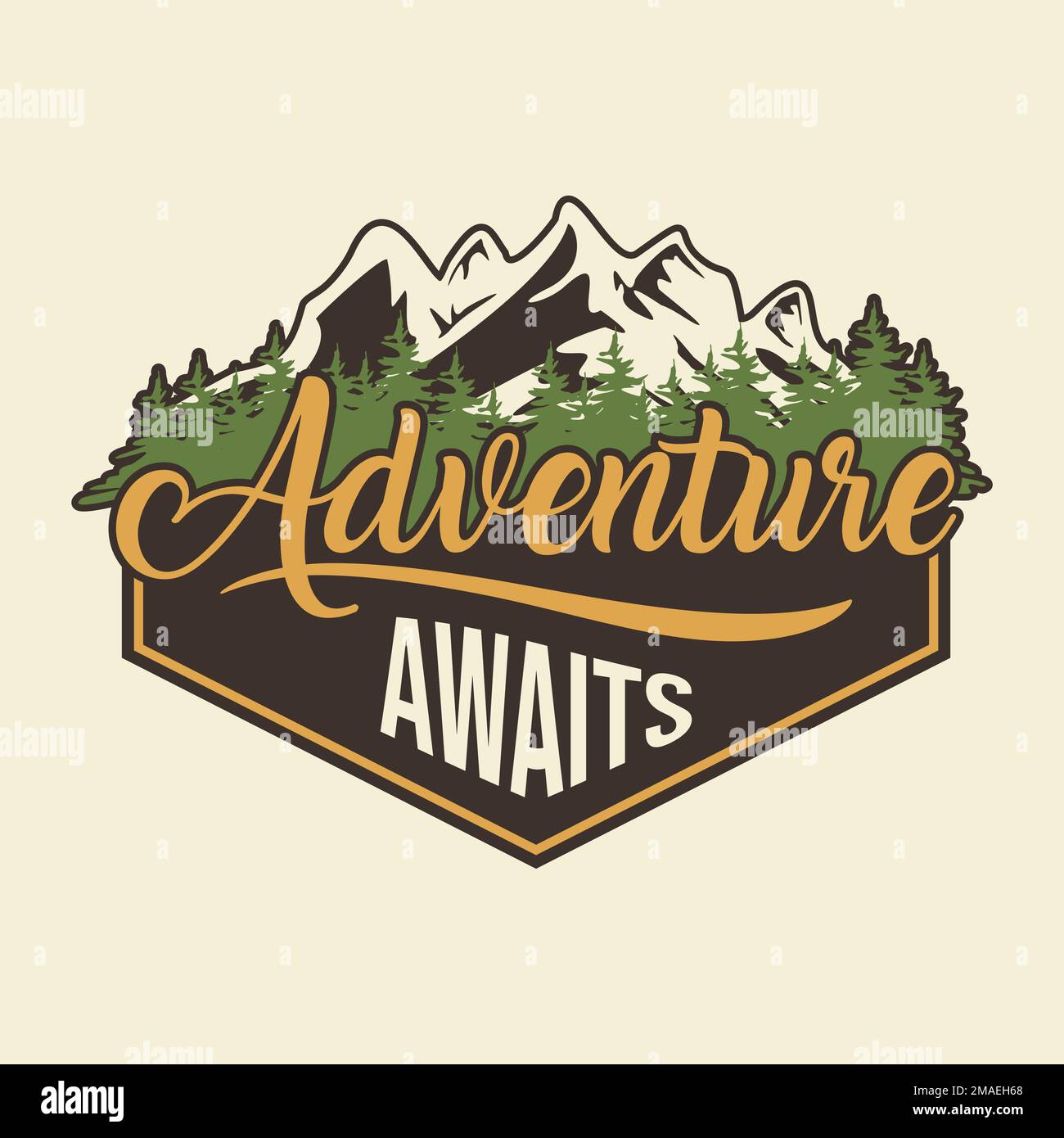 Adventure Awaits letter nature emblem template background. Vector illustration Stock Vector ...