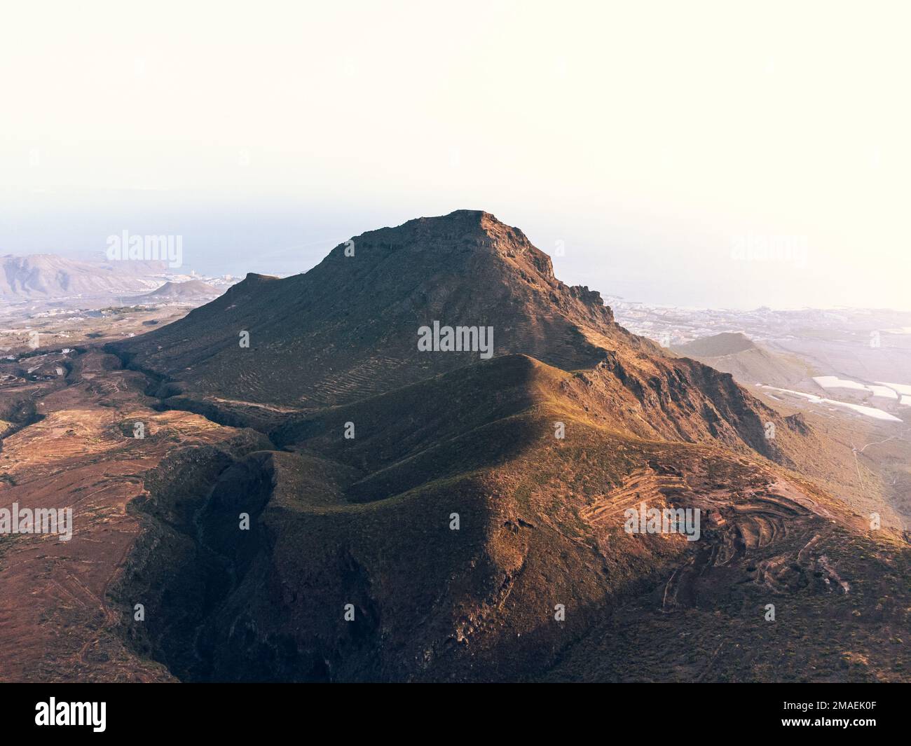 Aerial view of mountain landscape with ocean background in Roque del ...
