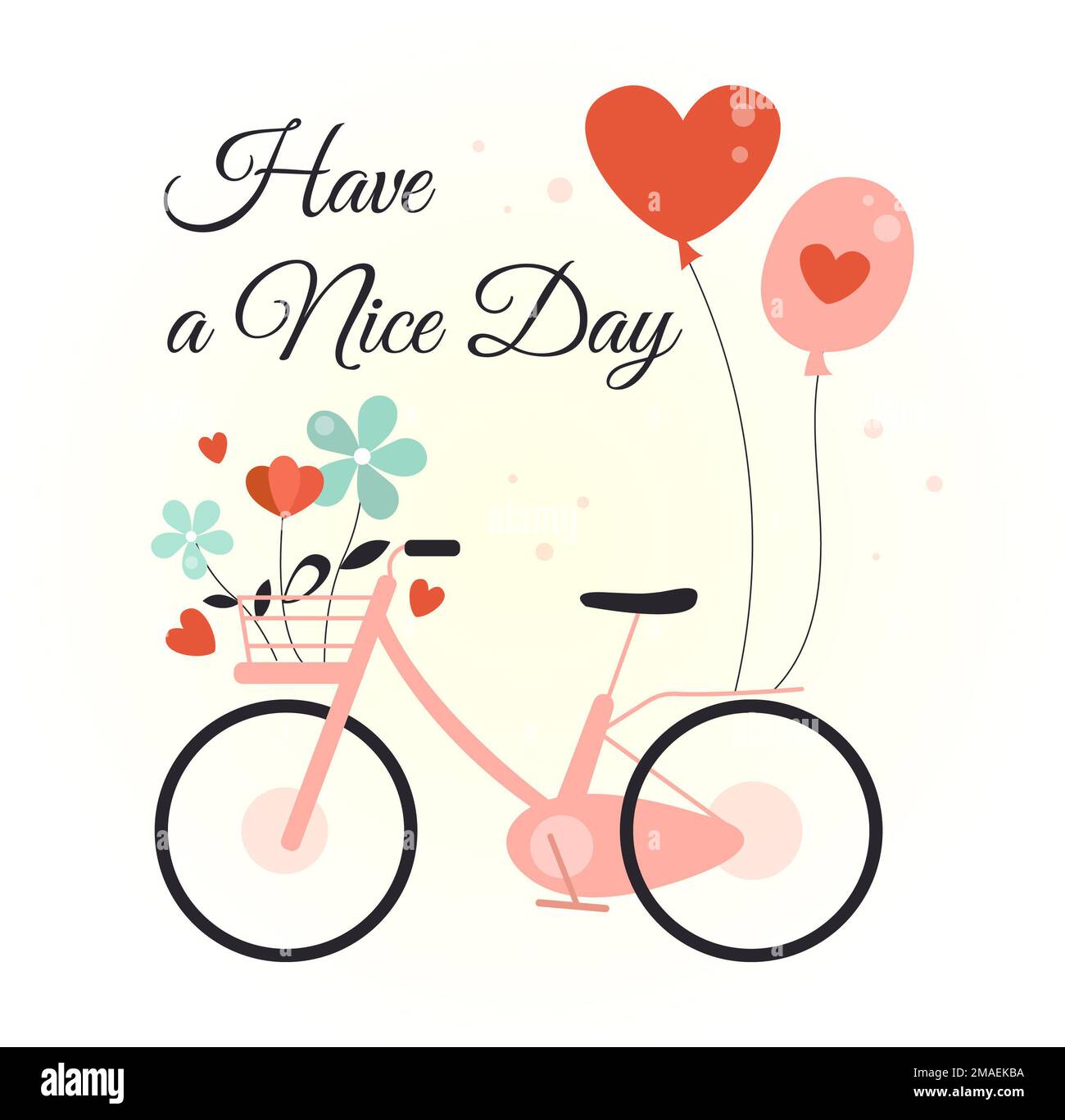 Hello spring card. Bicycle with a beautiful bouquet of flowers and ...