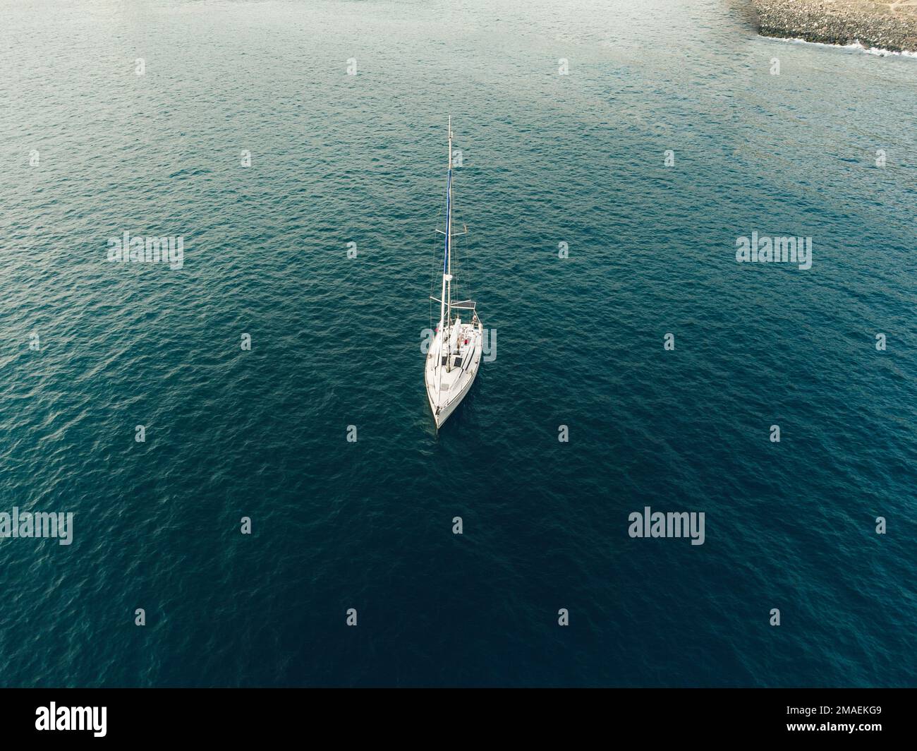 Empty sailing boat aerial view in the ocean Stock Photo - Alamy