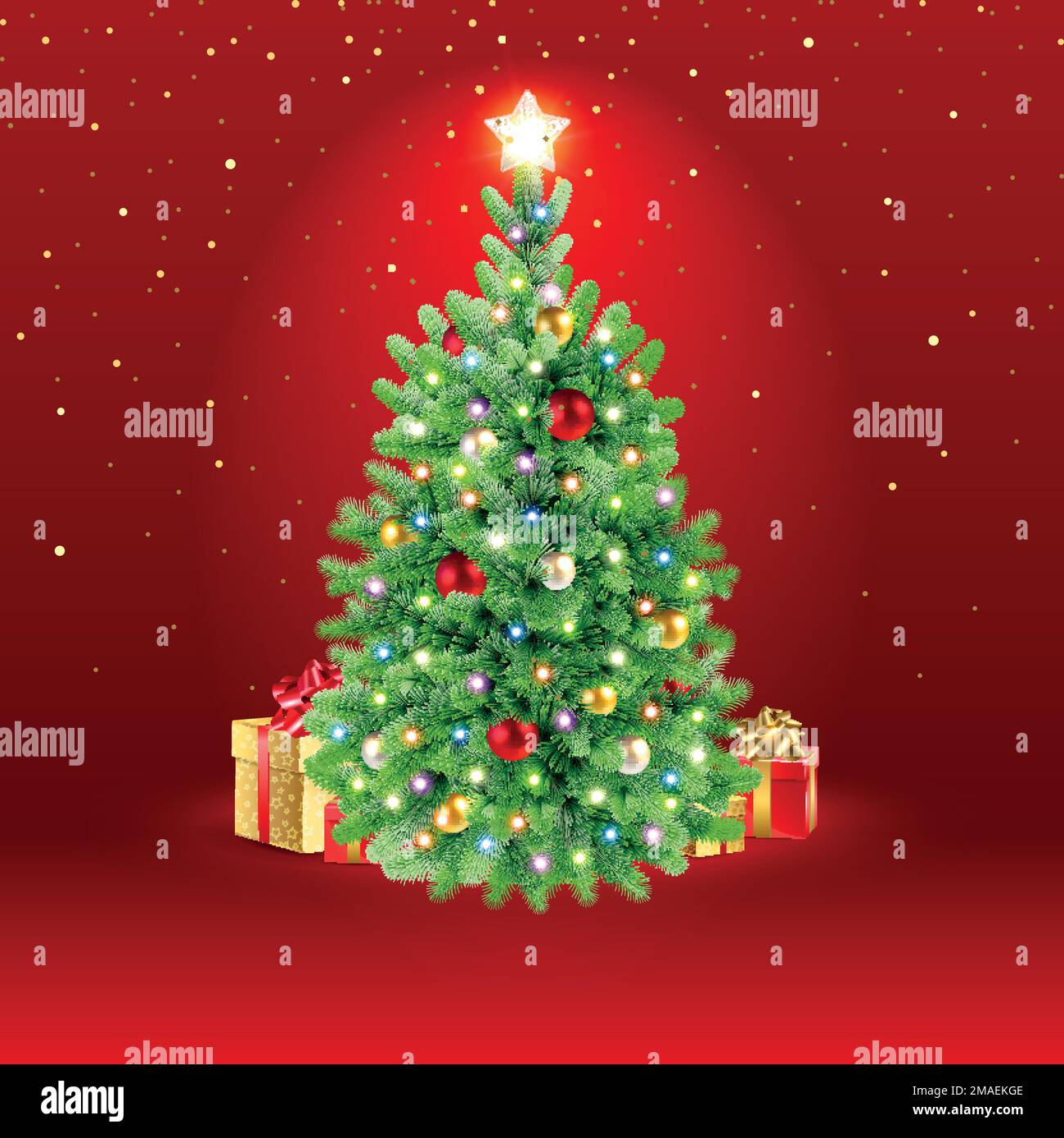 Decorated christmas tree red star Stock Vector Images - Alamy