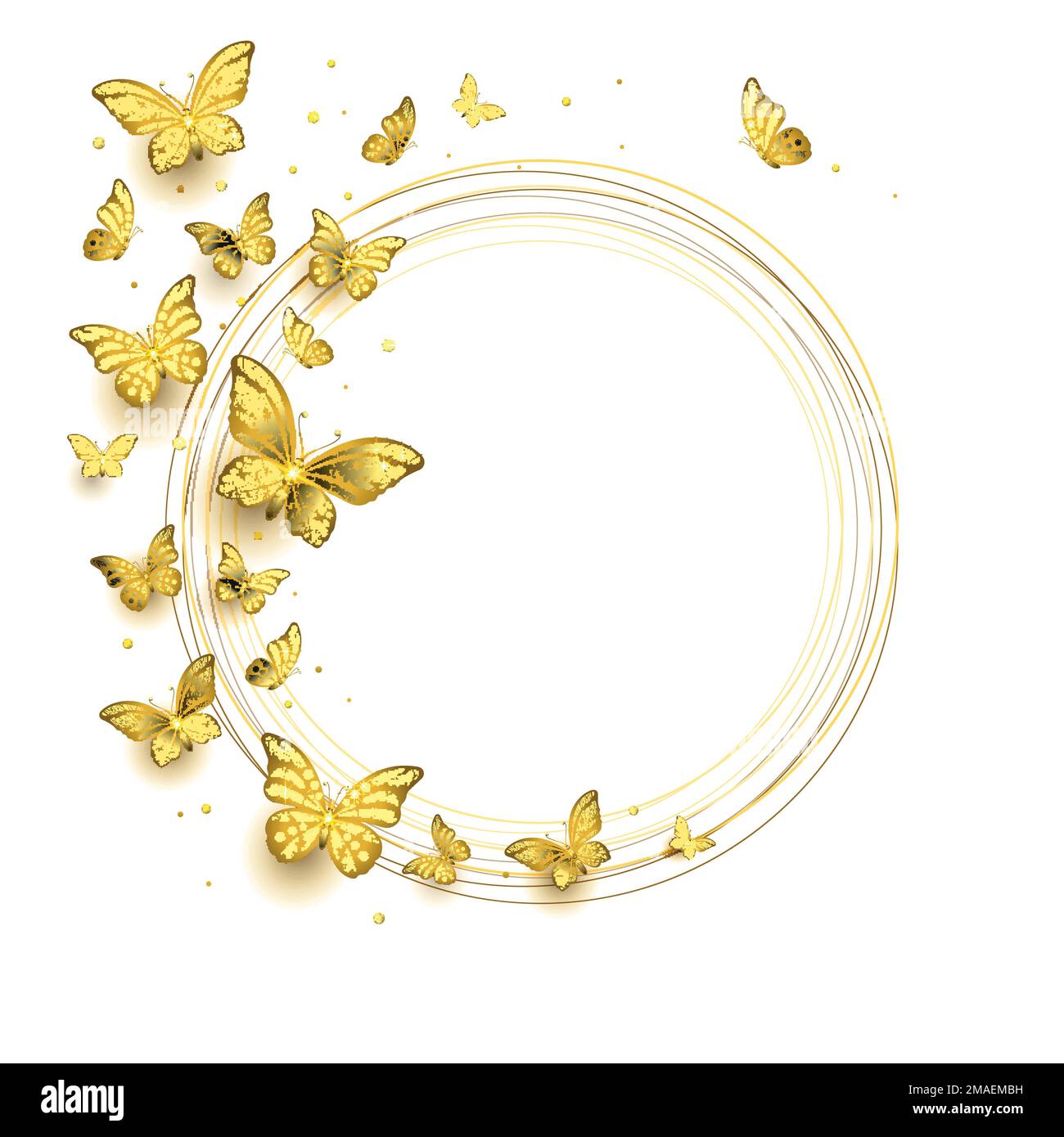 flock of golden flying butterflies on a white background Stock Vector ...