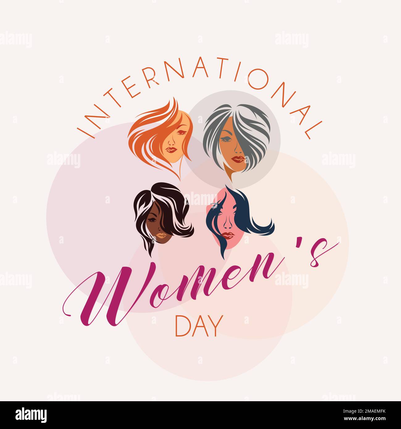 International Womens Day background with different face and women skin. Vector illustration ...