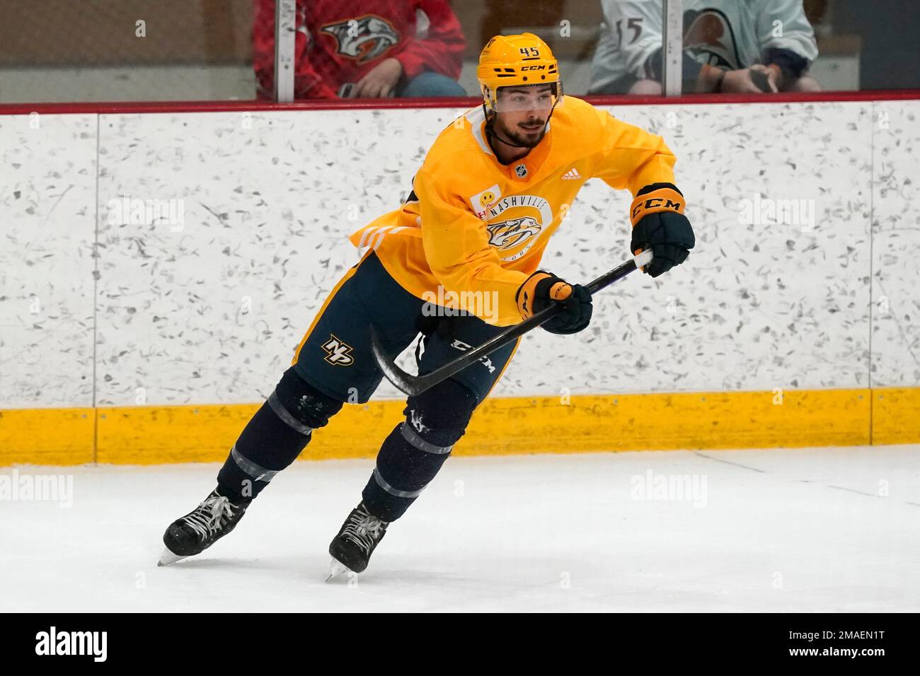 Nashville Predators' Alexandre Carrier practices during NHL hockey ...
