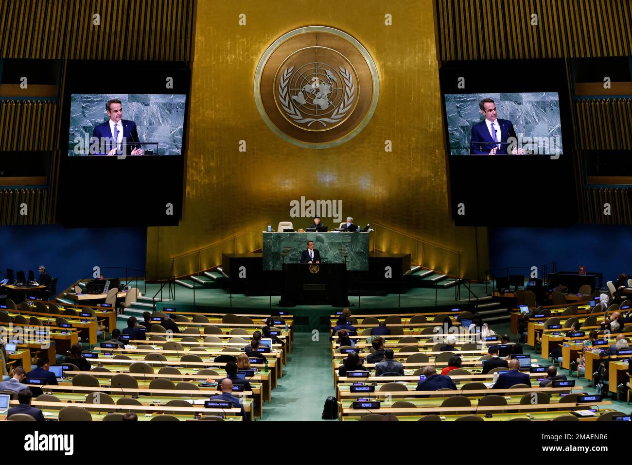 Prime Minister of Greece Kyriakos Mitsotakis addresses the 77th session ...