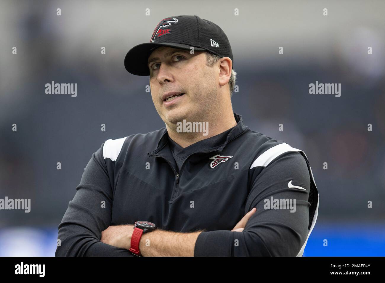 Atlanta Falcons head coach Arthur Smith looks on before an NFL football ...