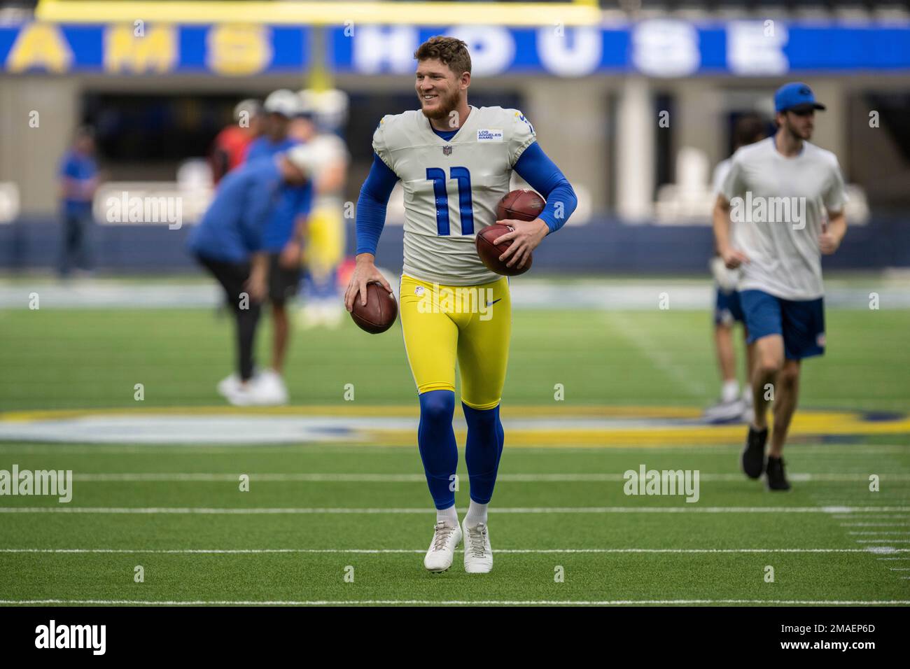 Los Angeles Rams punter Riley Dixon (11) jogs before an NFL football ...