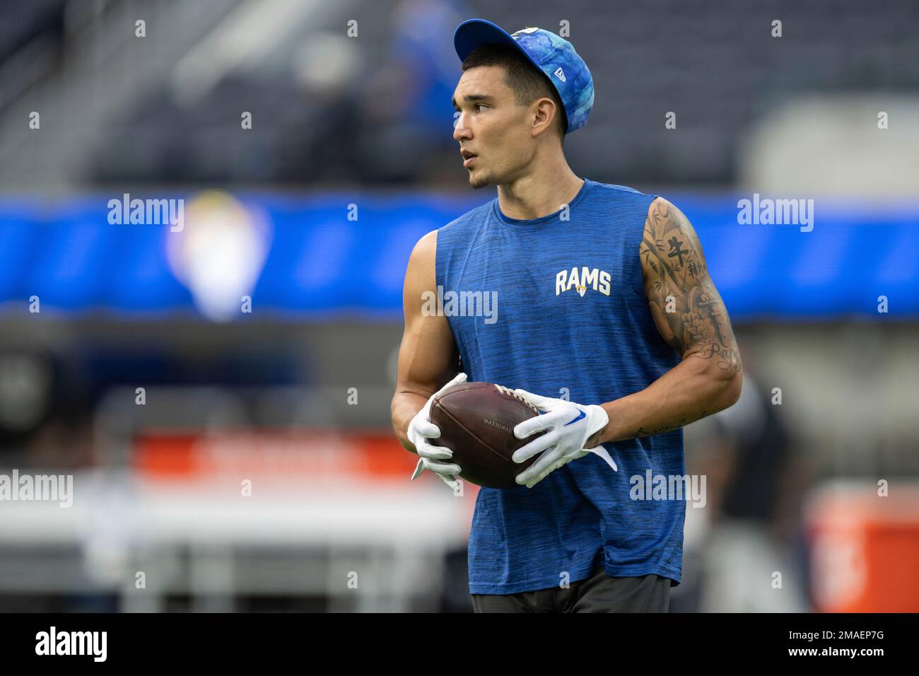 Los Angeles Rams safety Taylor Rapp (24) warms up before an NFL ...