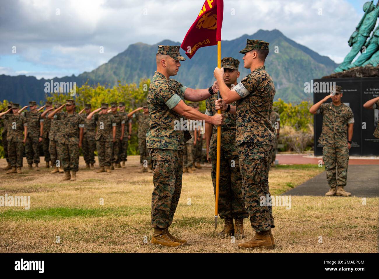 U.S. Marine Corps Capt. Nicholas Pugh, right, outgoing commanding ...