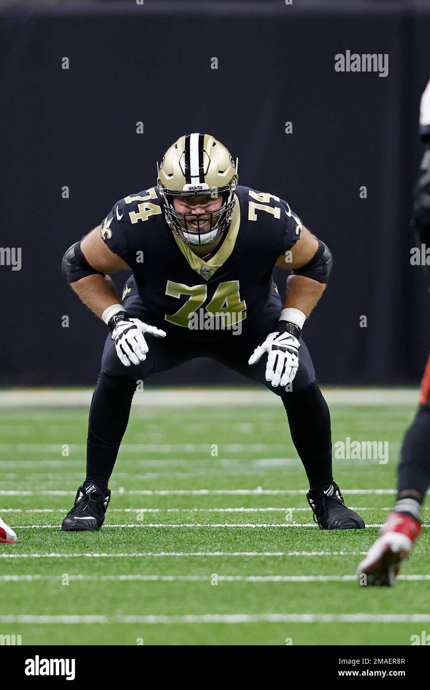 New Orleans Saints offensive tackle James Hurst (74) in action during ...
