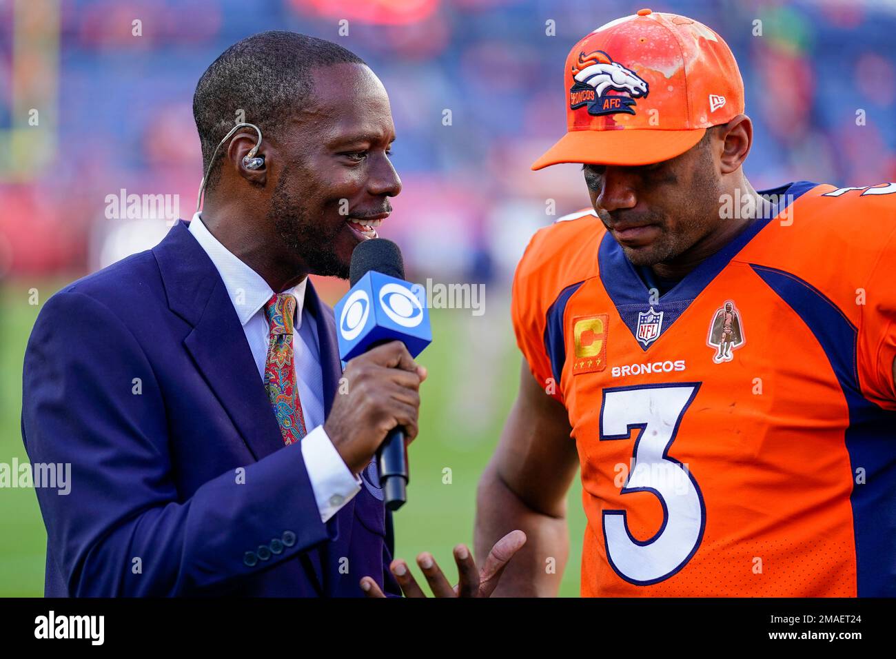 Michael Grady interviews Denver Broncos quarterback Russell Wilson (3 ...