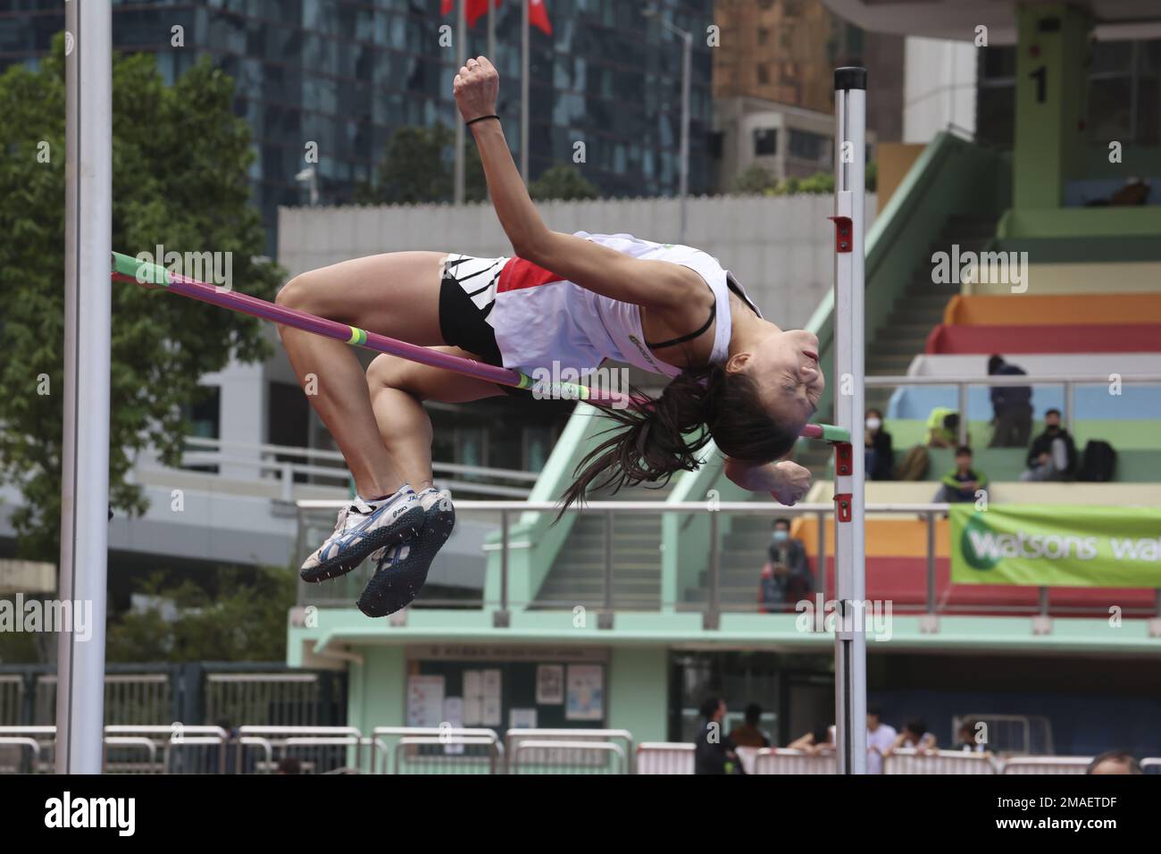 High jump athlete Sharon Wong Yuen-nam in action at Hong Kong Pre ...
