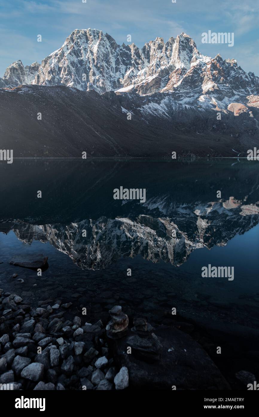 Gokyo Lake and mountain reflection - Vertical - Nepal Stock Photo - Alamy