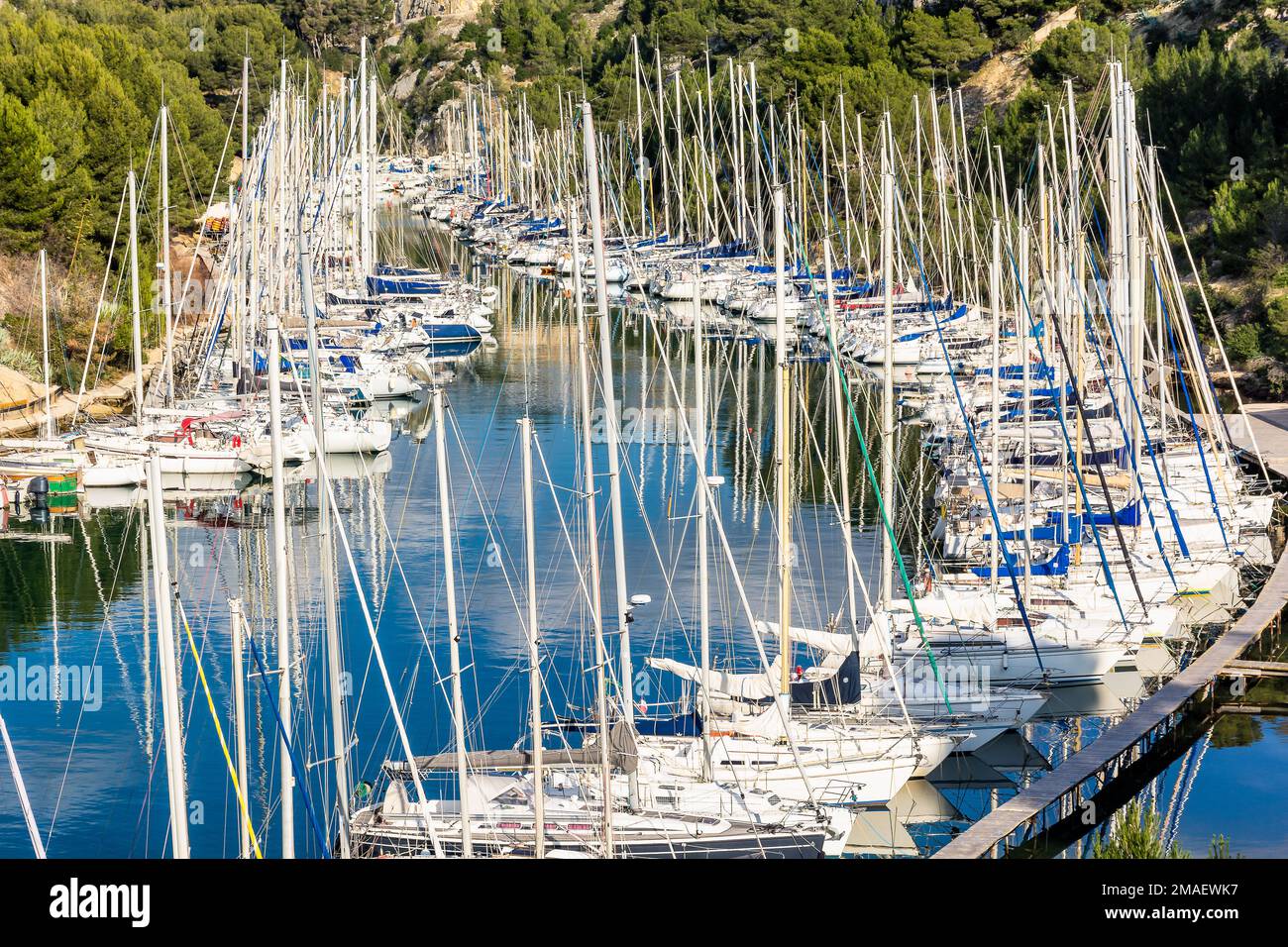 Scenic view of Calanque de Port-Miou in south of France with multiple ...