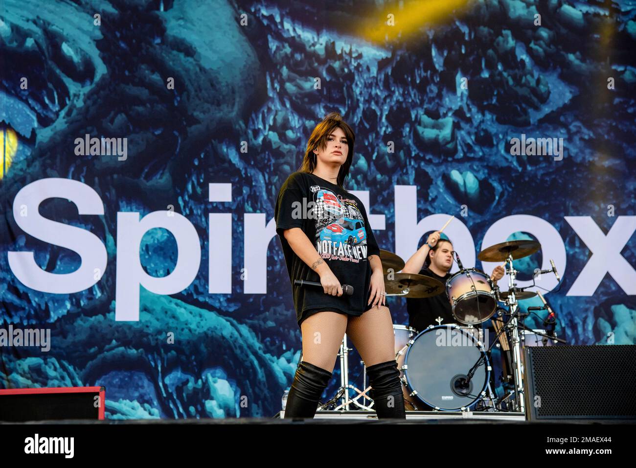 Courtney LaPlante, left, and Zev Rosenberg of Spiritbox perform at the ...