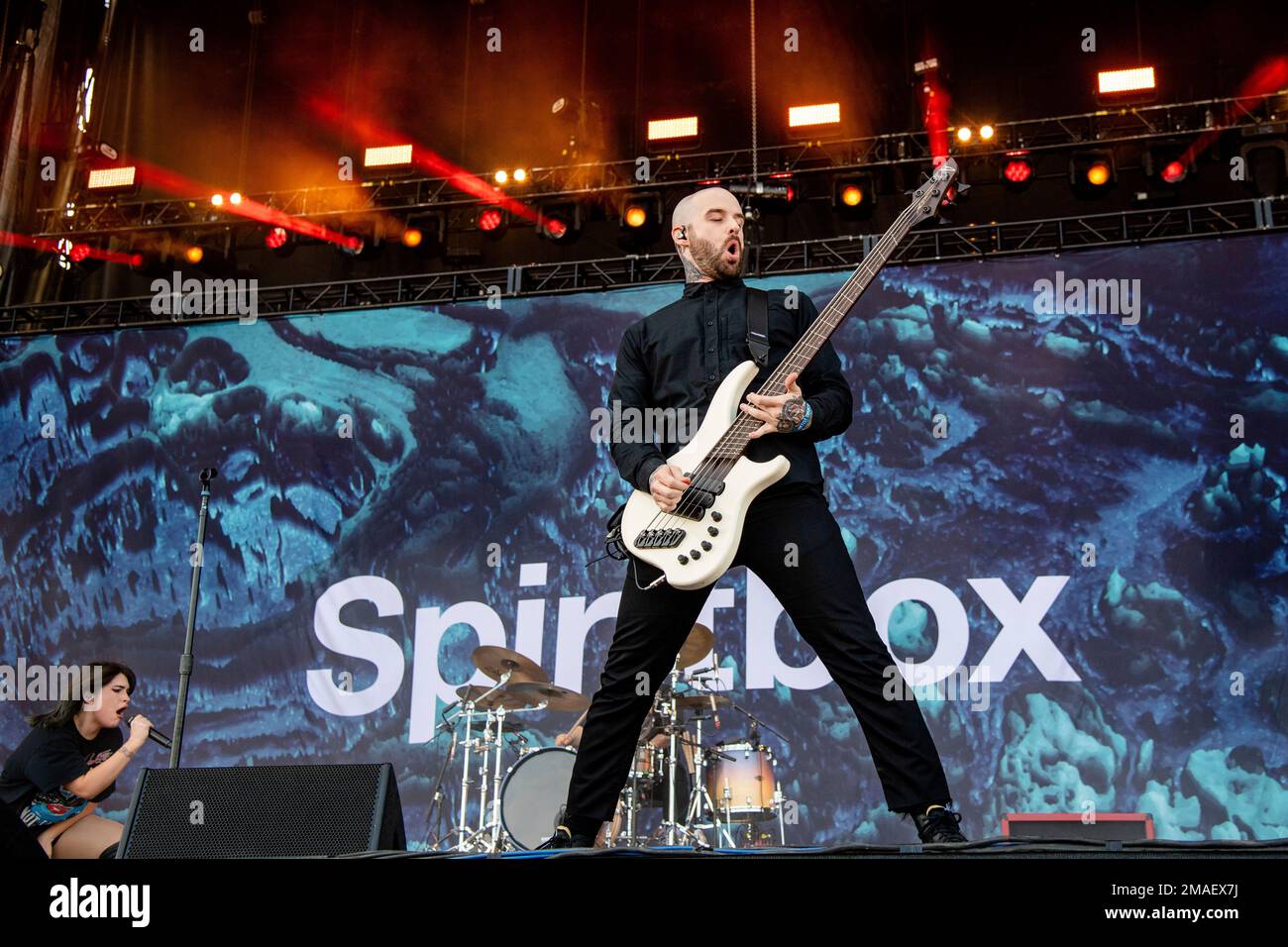 Courtney LaPlante, left, and Josh Gilbert of Spiritbox perform at the ...