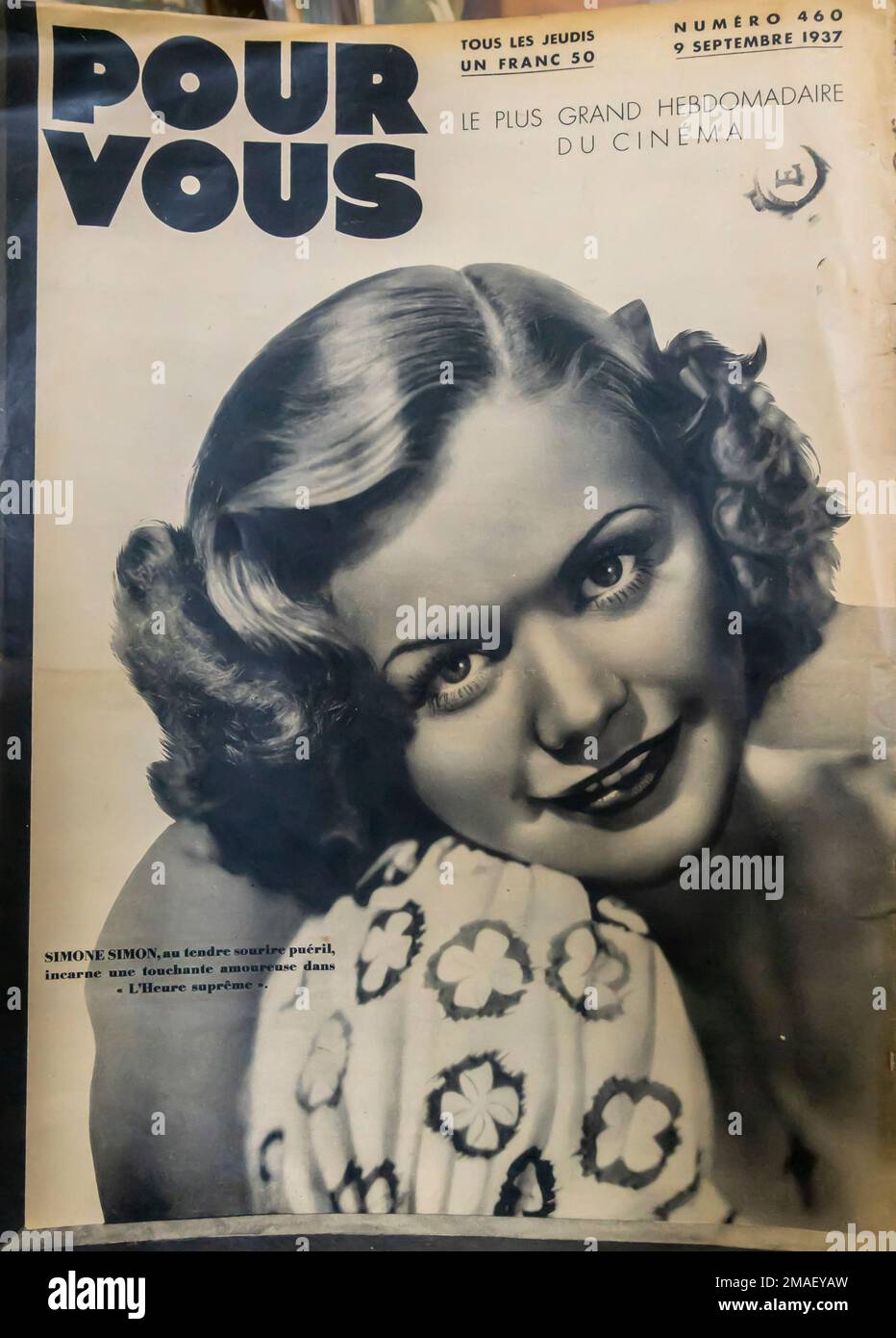 Pour Vous magazine cover with French actress star Simone Simon, France ...