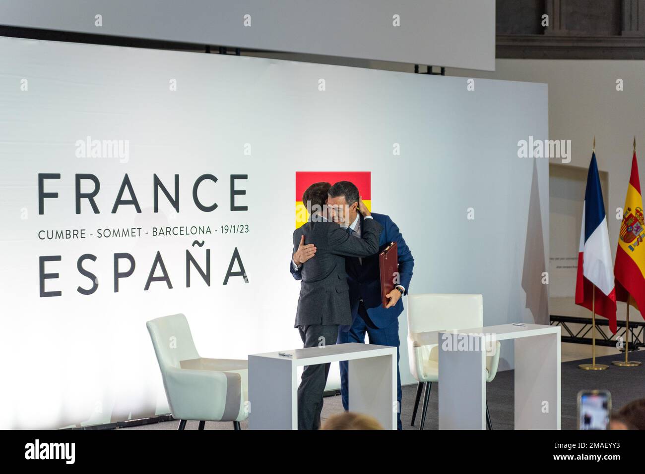 Barcelona, Spain. 19th Jan, 2023. Spanish President Pedro Sánchez and ...