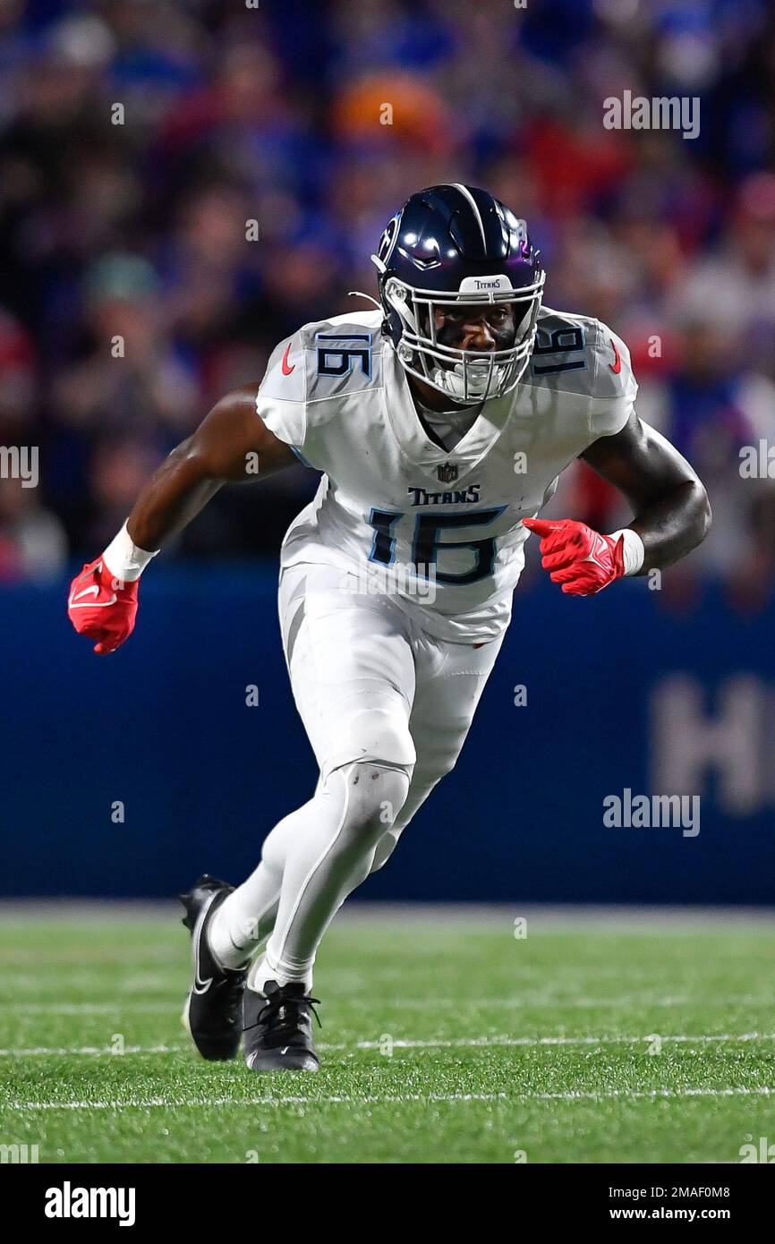 Tennessee Titans wide receiver Treylon Burks (16) runs on the field ...