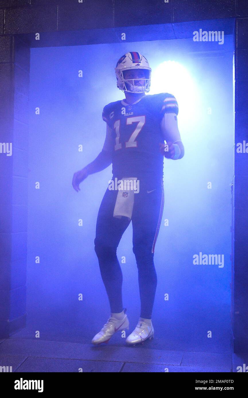 Buffalo Bills quarterback Josh Allen walks out of the locker room ...