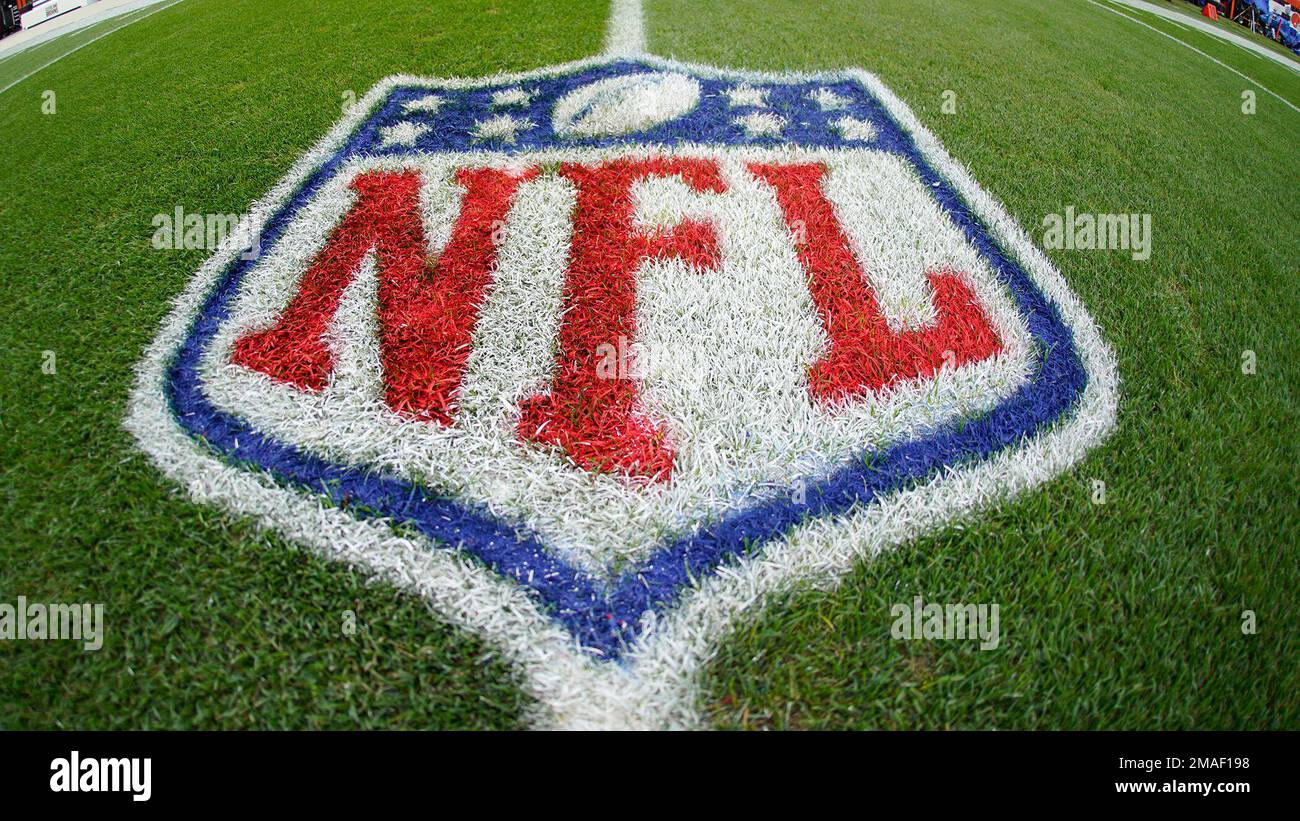 This is the NFL logo painted on the field at FirstEnergy Stadium before ...