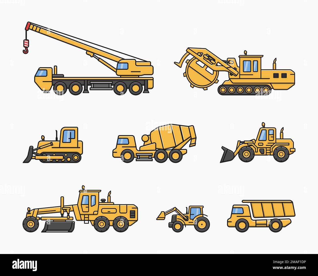 industrial construction vehicles image set vector flat illustration ...