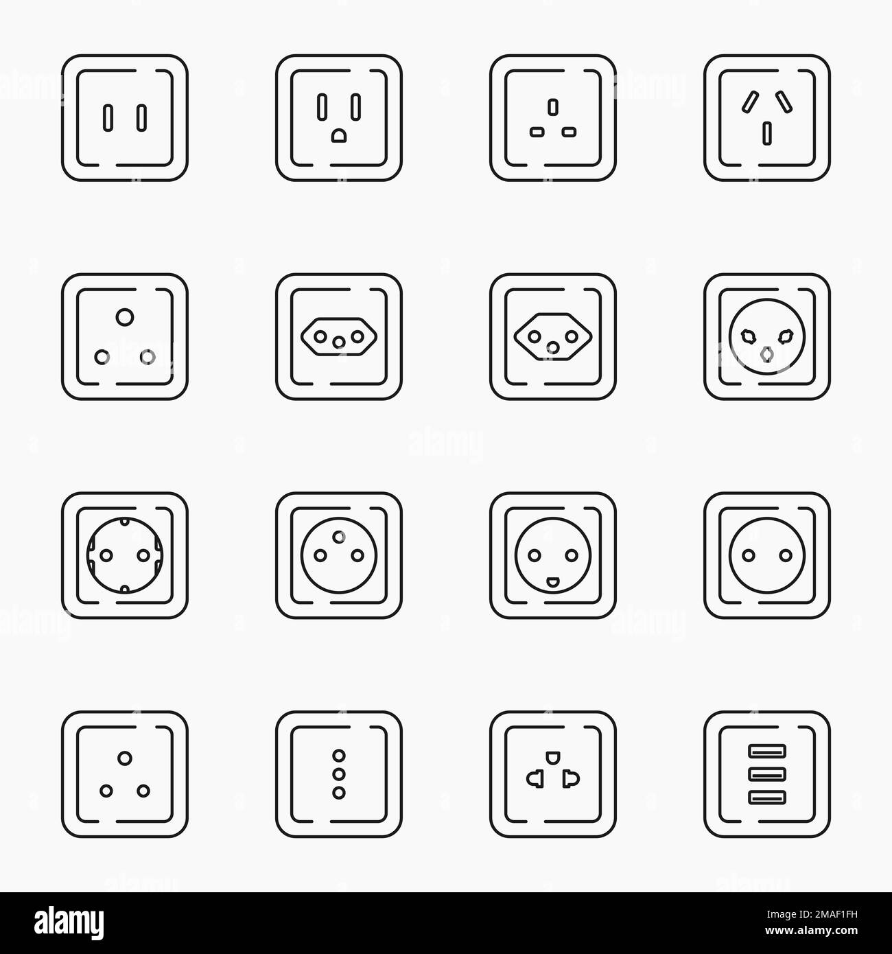 power outlet world standards line icons set vector flat illustration ...