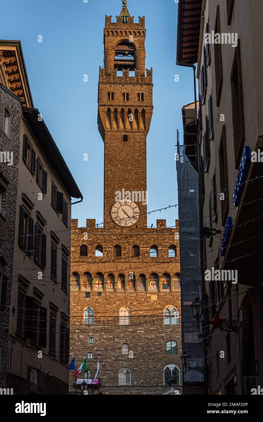 Bell and Clock Tower Of Palazzo Vecchio in Florence, Italy in the ...