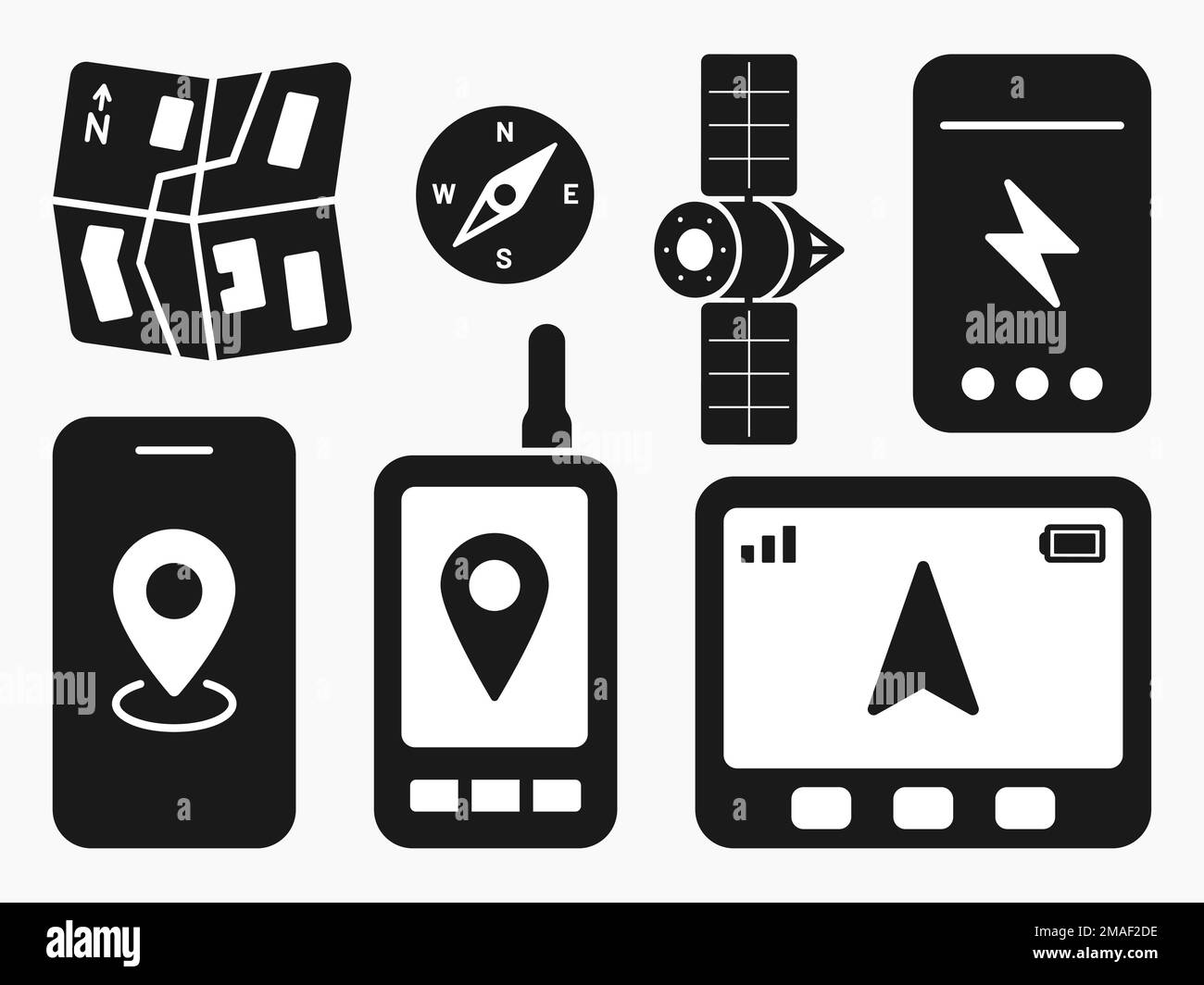 portable gps navigation system compass battery shape icon set vector flat illustration Stock ...