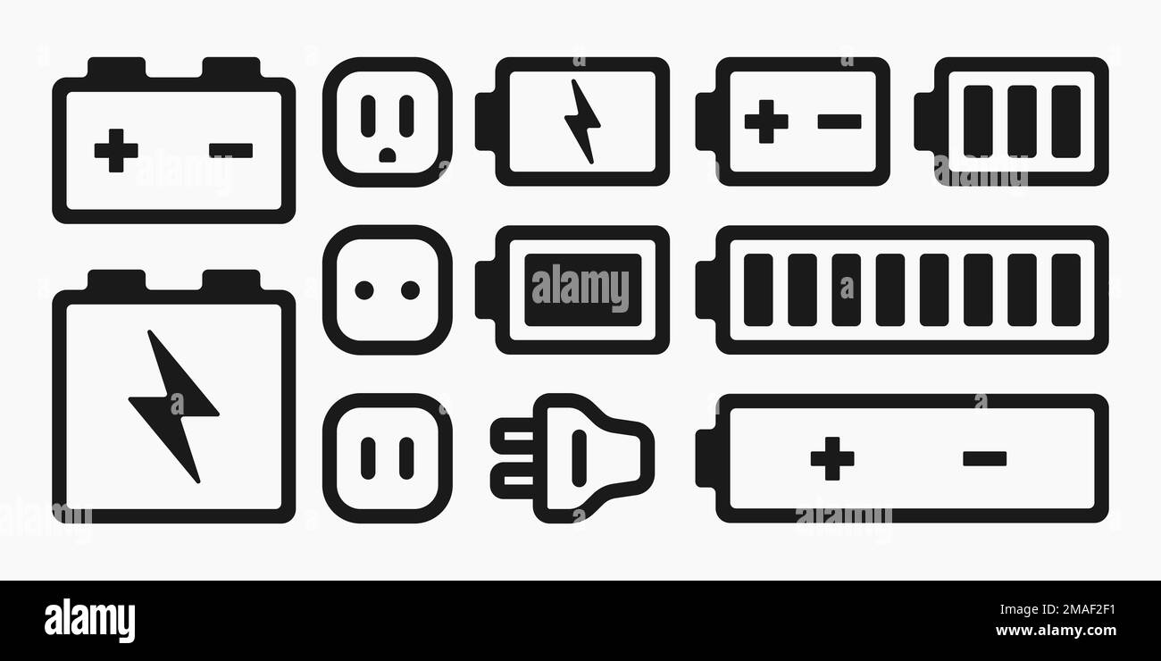 battery power outlet plug line icon set vector flat illustration Stock ...
