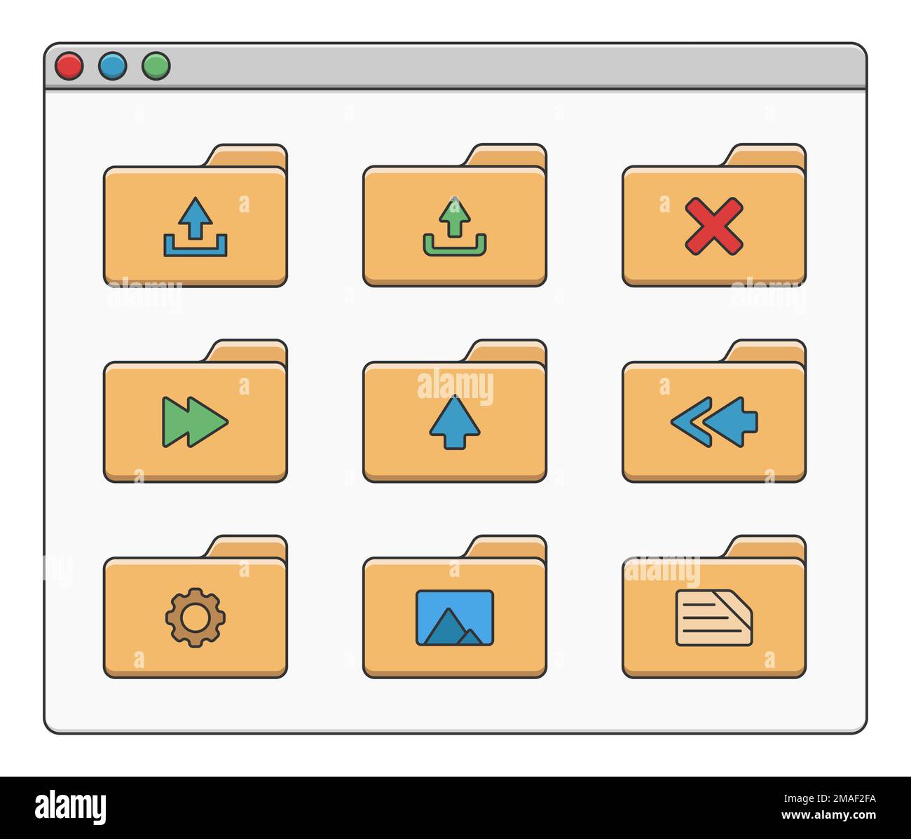 desktop interface window with folders arrows icon isolated simple ui vector flat illustration ...