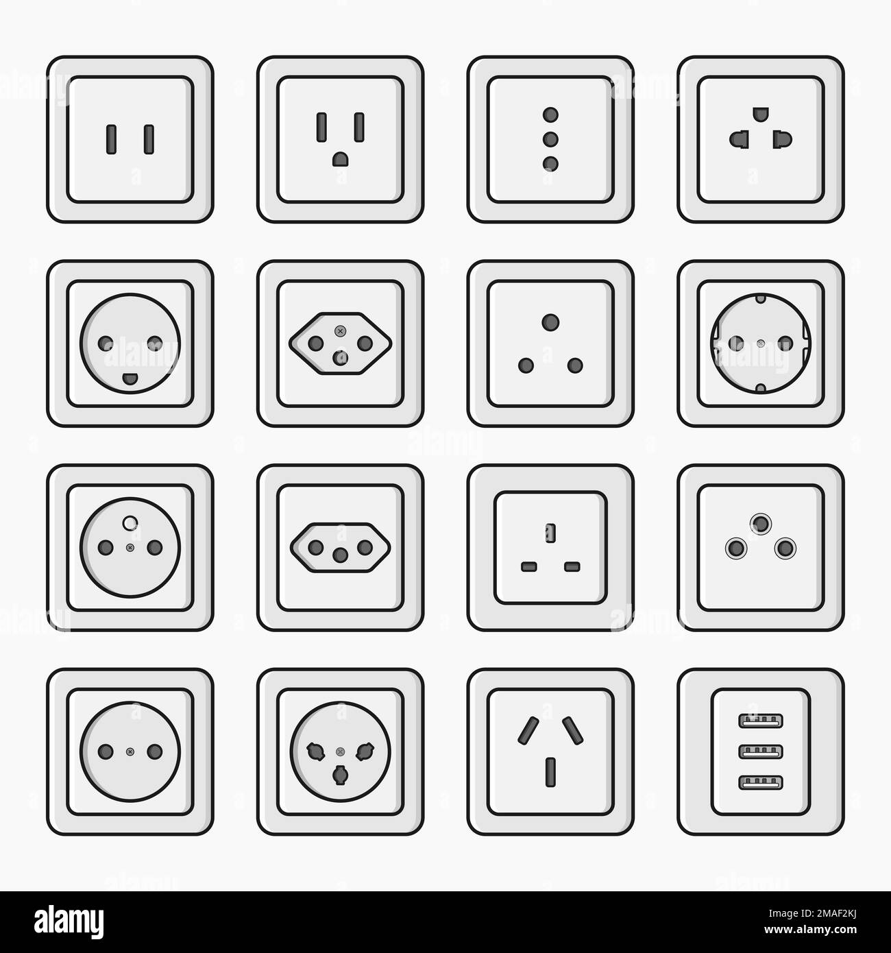 Power Outlet World Standards Icons Set Vector Flat Illustration Stock